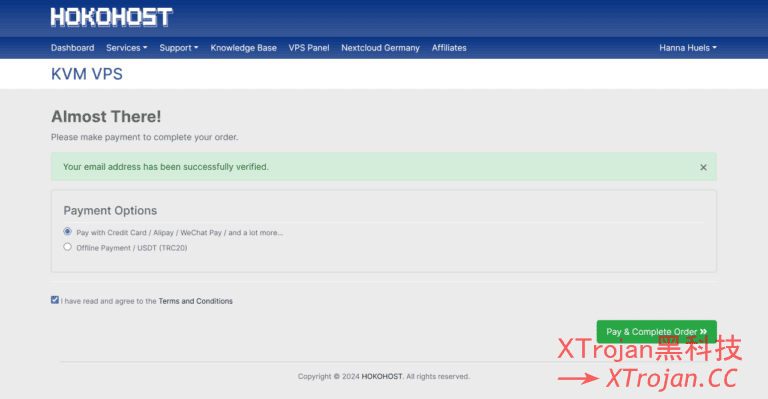 申请 HokoHost 的免费 IPv6 VPS 的图文教程 - XTrojan黑科技